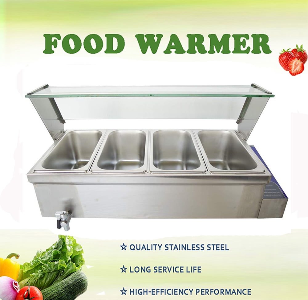 INTBUYING 4-Pan Food Warmer Commercial Buffet Food Warmer Stainless ...