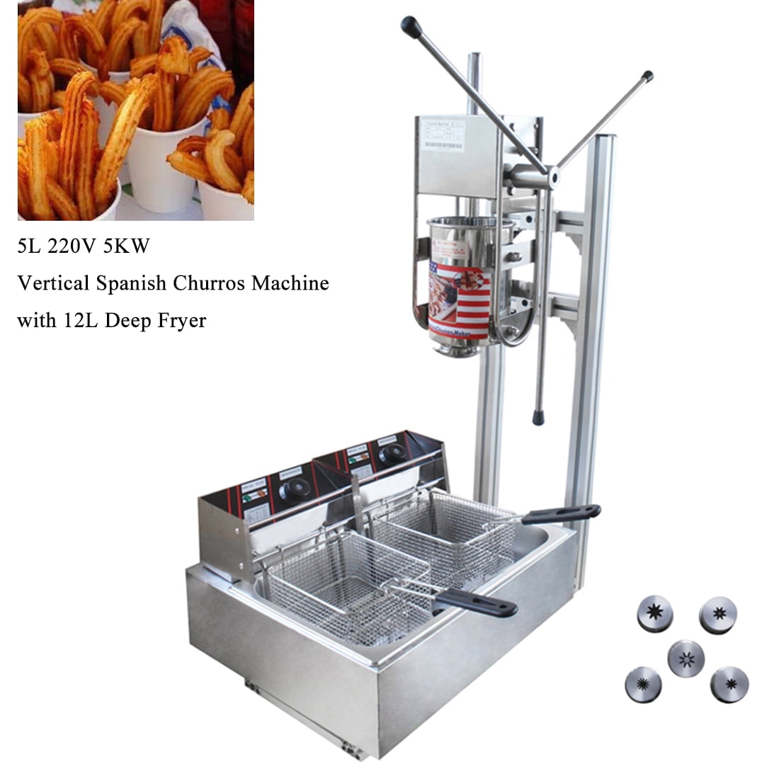INTBUYING 5L Commercial Vertical Spanish Churros Machine with 12L Deep ...
