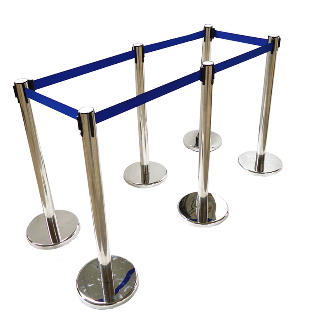INTBUYING 6pcs Stainless Steel Stanchions with Blue Retractable Belt ...