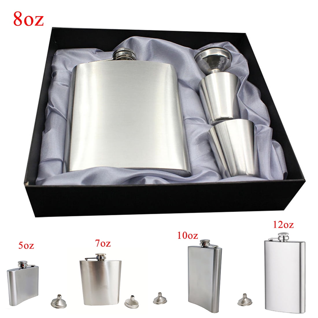 INTBUYING 8oz Hip Flask Set Stainless Steel Whiskey Flask with 1 Funnel ...