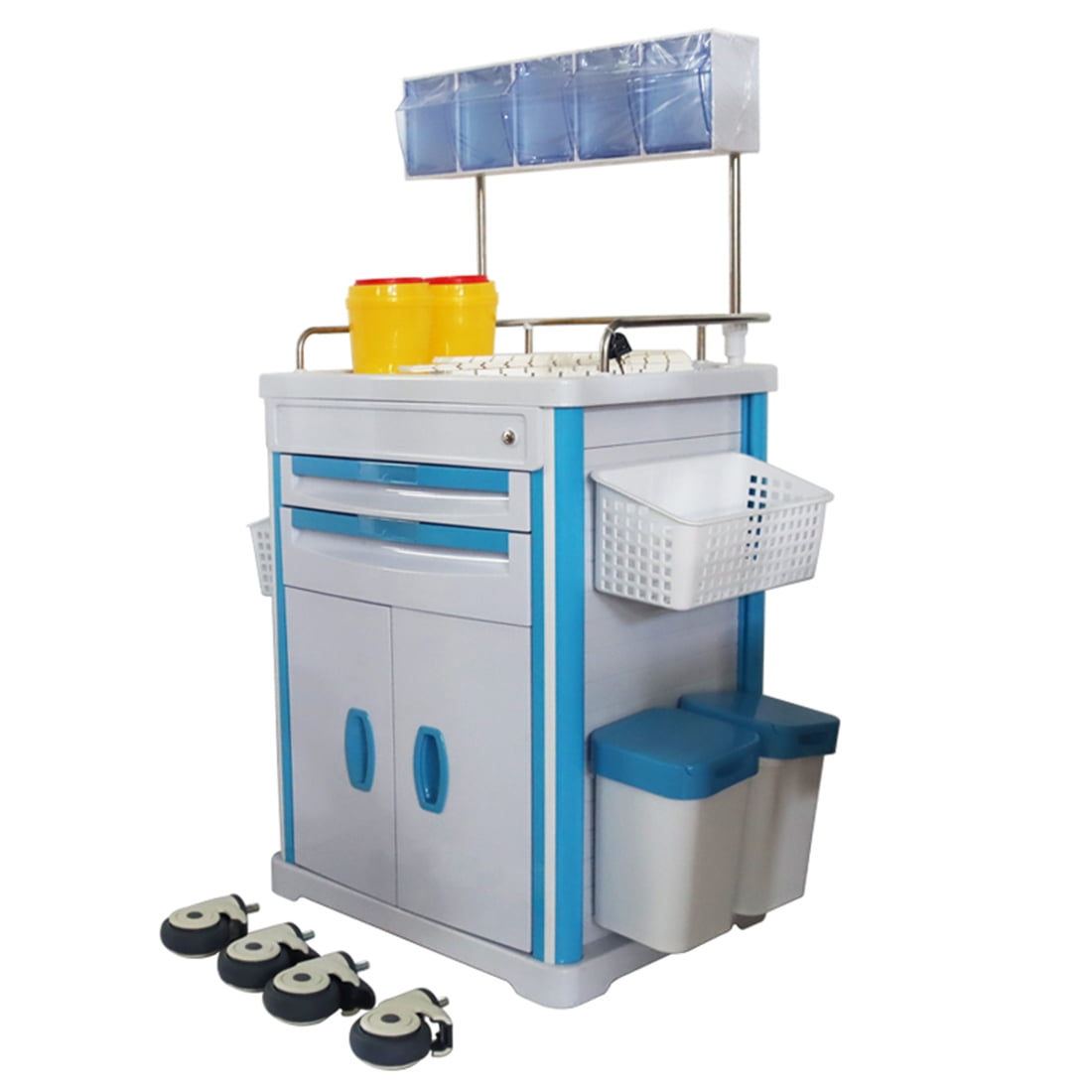 INTBUYING Anesthesia Cart Mobile Medical Crash Trolley One Cabinet Two ...