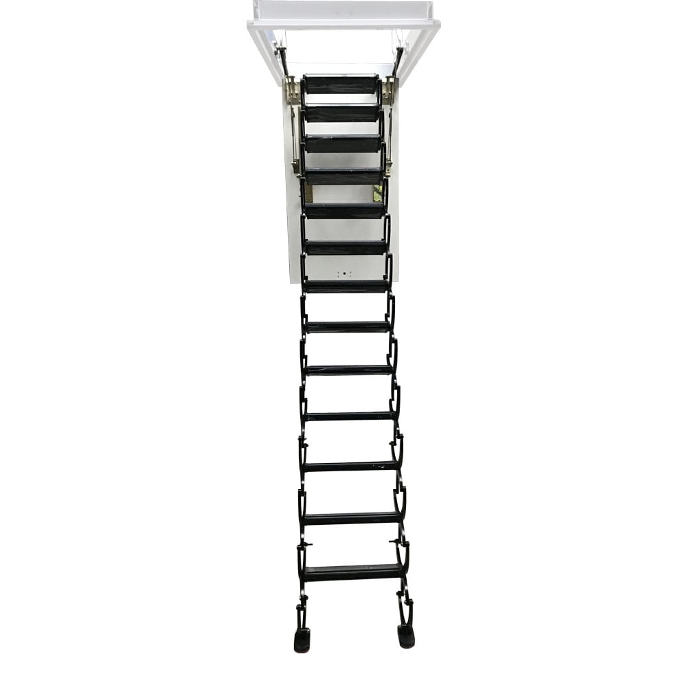 INTBUYING Hidden Telescopic Folding Ladder Black 10.5ft/13Steps Al-Mg ...