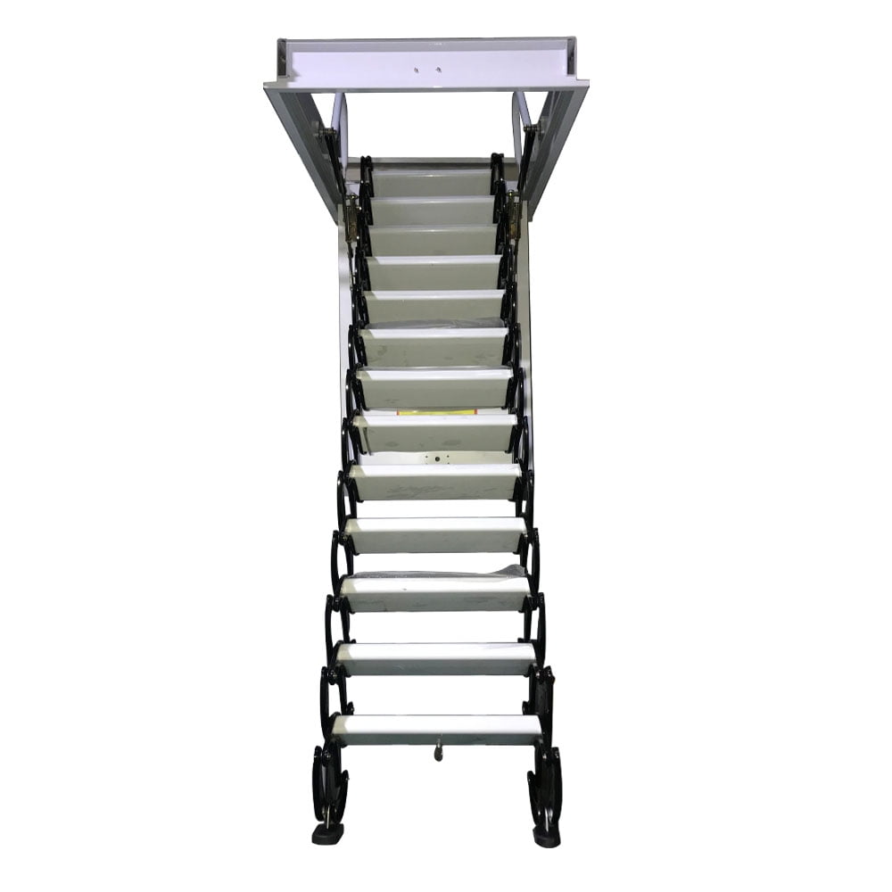 INTBUYING Hidden Telescopic Folding Ladder Black-White 10.5ft/13Steps ...
