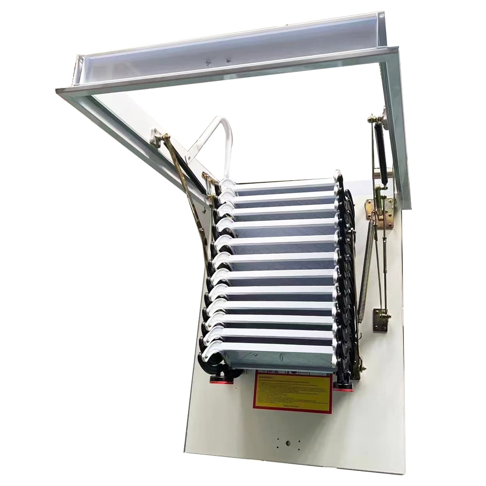 INTBUYING Hidden Telescopic Folding Ladder Black-White 9.8ft/12Steps ...