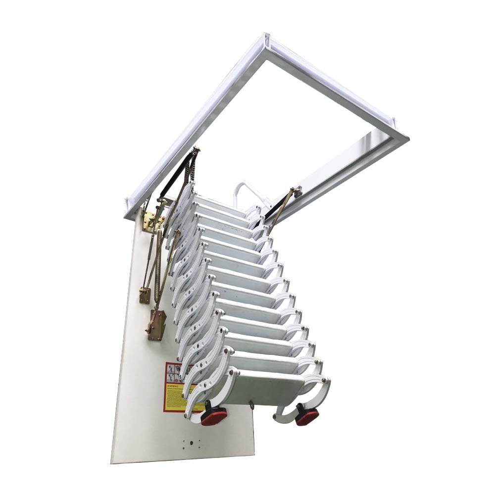 INTBUYING Hidden Telescopic Folding Ladder White 10.5ft/13Steps Ti-Mg ...