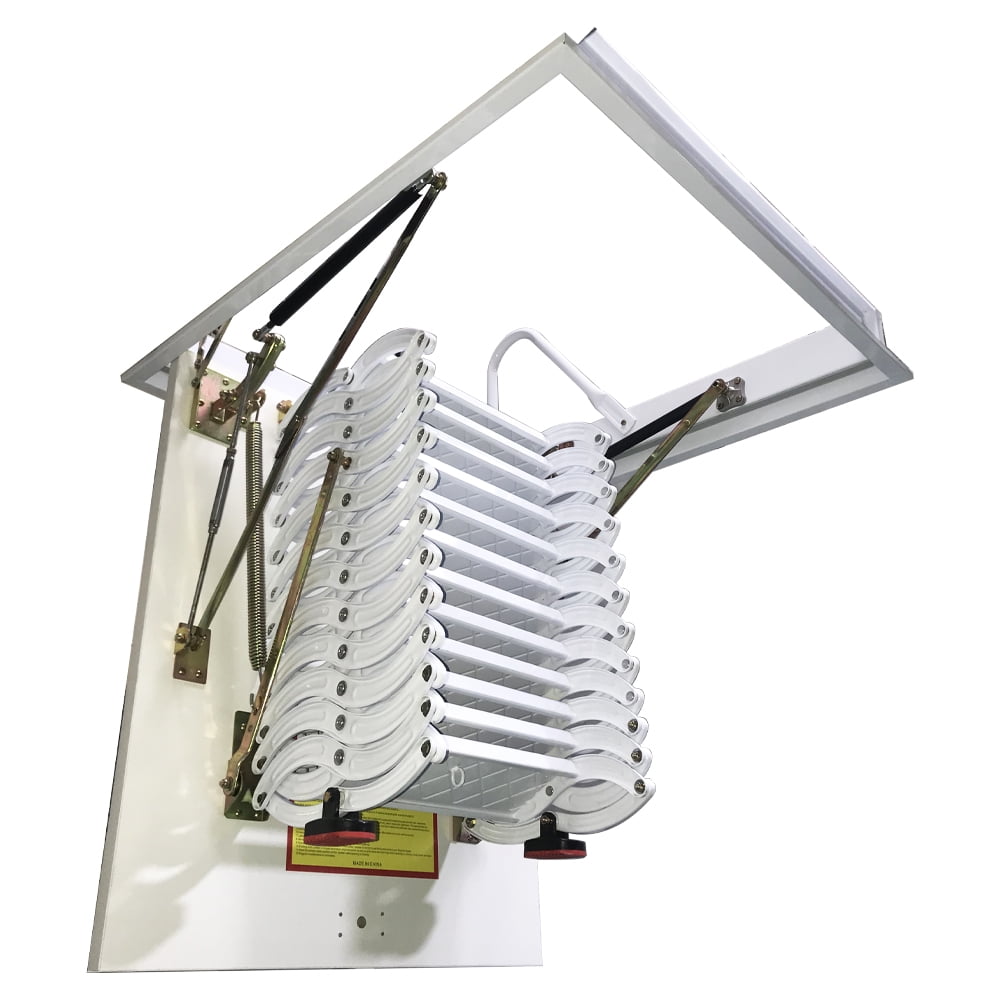INTBUYING Hidden Telescopic Folding Ladder White 9.8ft/12Steps Carbon ...