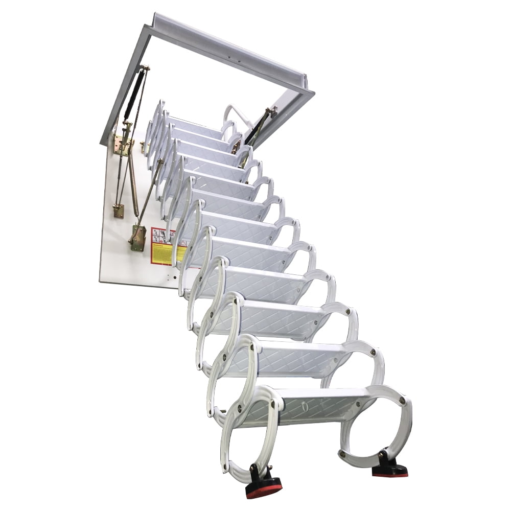 INTBUYING Hidden Telescopic Folding Ladder White 9.8ft/12Steps Carbon ...