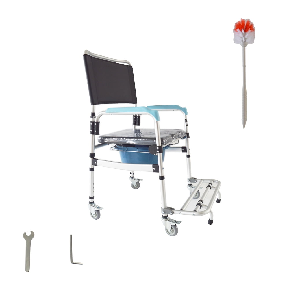 INTBUYING Portable Mobile Transport Commode Toilet Wheel Chair Padded ...