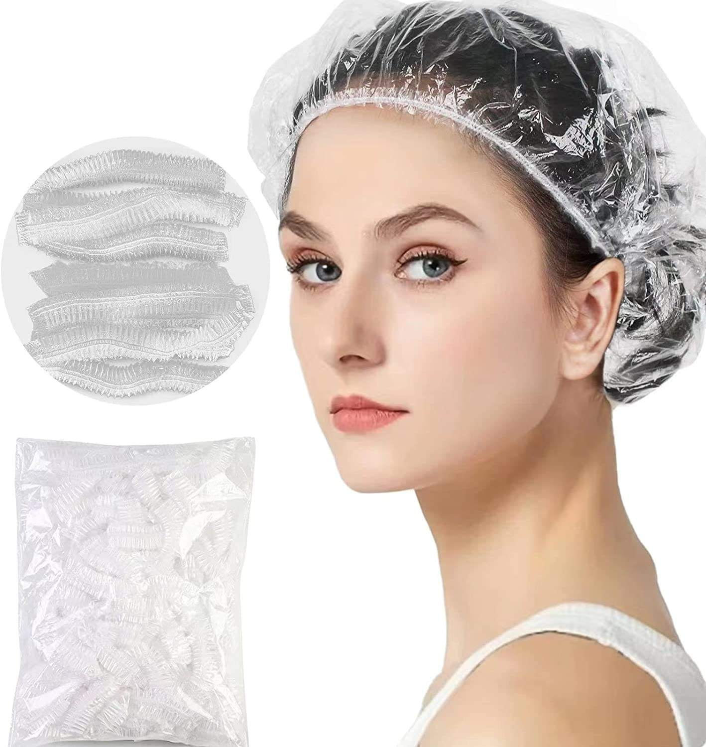 INTBUYING Safety 100pcs Disposable Shower Cap Bathing Cap Salon Hotel ...