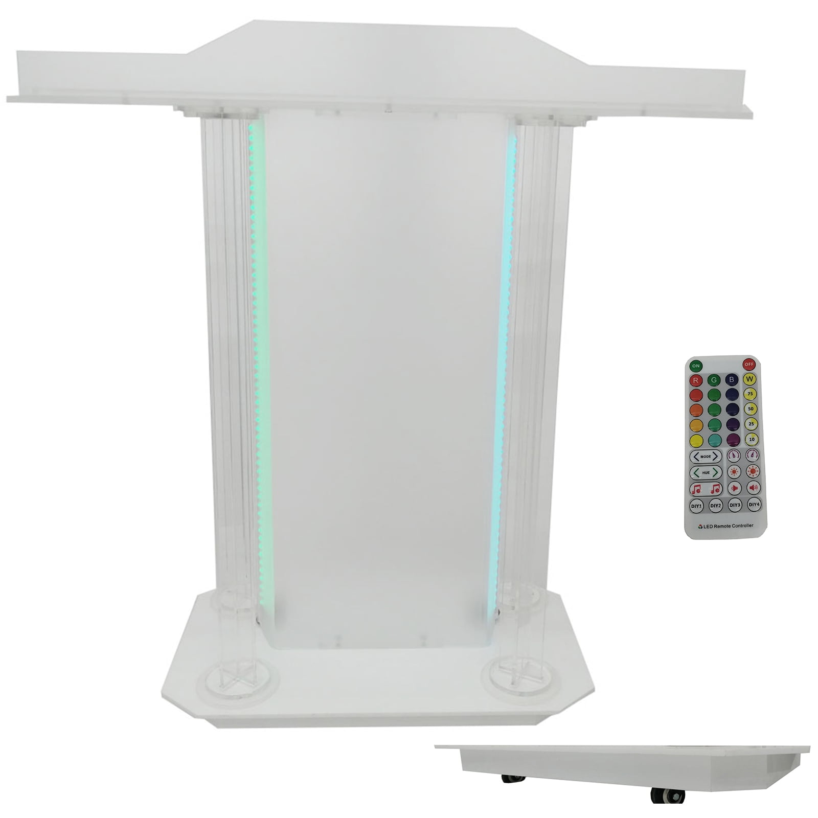 INTBUYING Speech Podium Acrylic Clear Lectern Pulpit with LED & Wheels ...