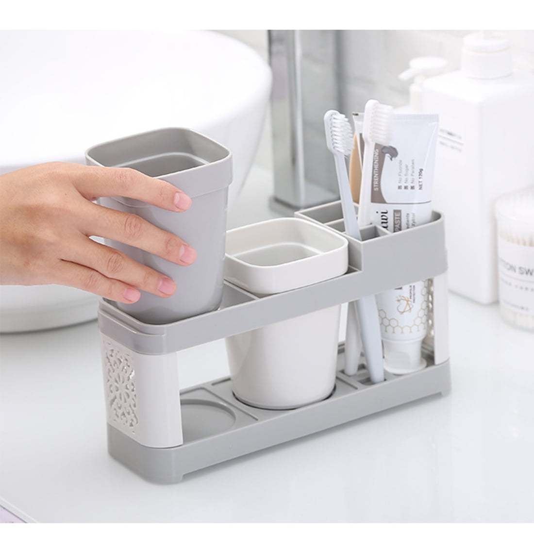 INTBUYING Plastic Toothbrush & Toothpaste Stand Holder - Bathroom ...