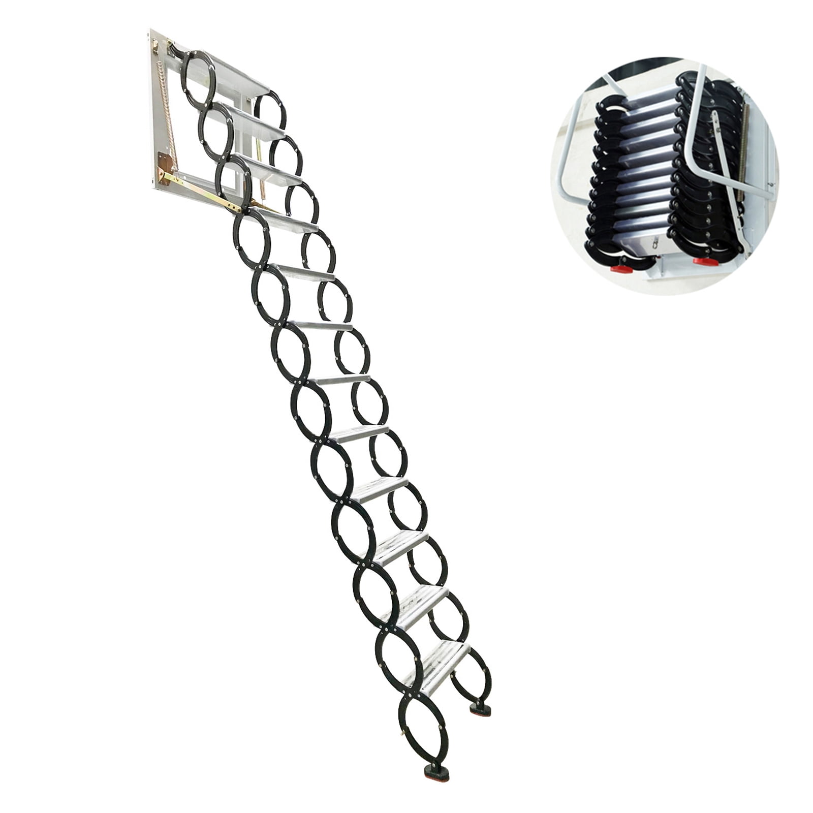 INTBUYING Wall-Mounted Attic Folding Ladder Titanium Magnesium Alloy ...