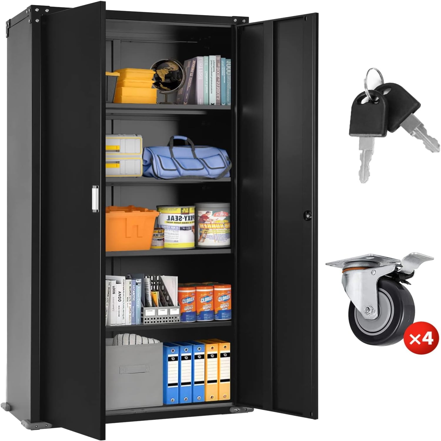 INTEGREAT Metal Storage Cabinet 72" Steel Lockable File Cabinet with ...