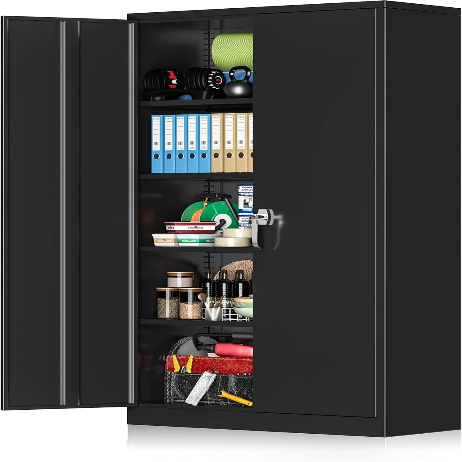 INTEGREAT Metal Storage Cabinet 72" Steel Lockable File Cabinet with ...