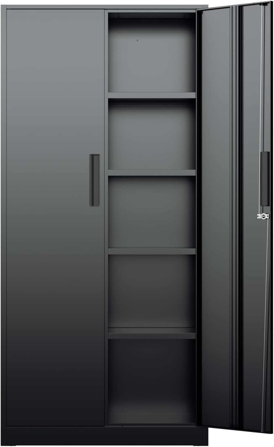 INTEGREAT Metal Storage Cabinet,72" Black Office Metal Cabinet with ...