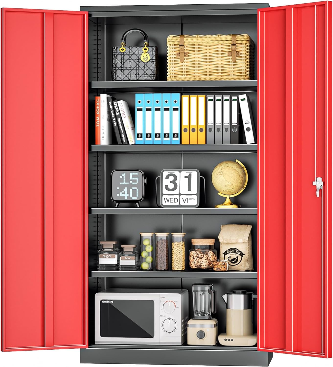 INTEGREAT Metal Storage Cabinet with Locking Doors and Adjustable ...