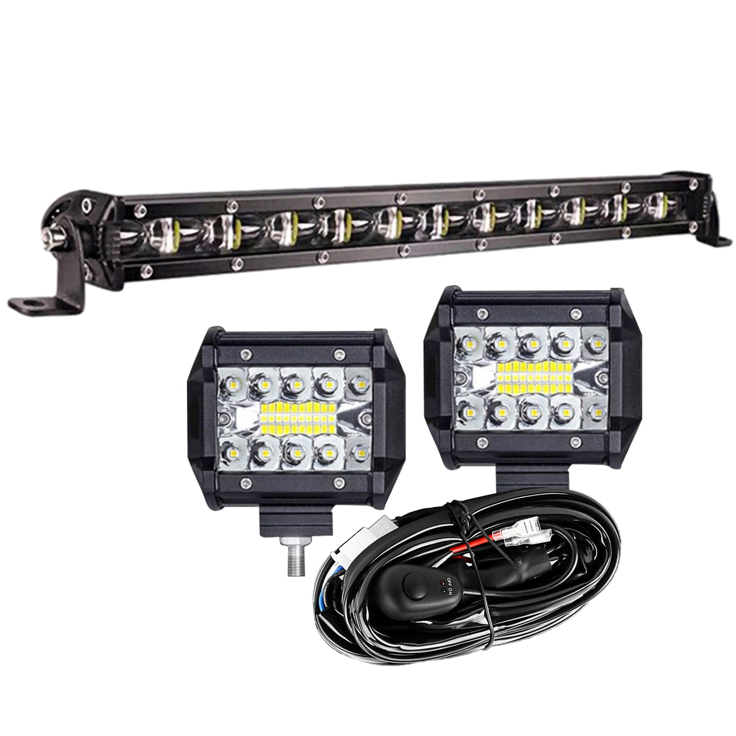 INTELIVE 14in 120w LED Light Bar Spot Flood LED Work Light+2×4in Combo ...