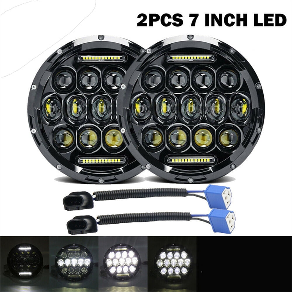 INTELIVE 2pcs 7" 140W Round LED Headlights Hi-Lo Beam Spotlights Fits ...