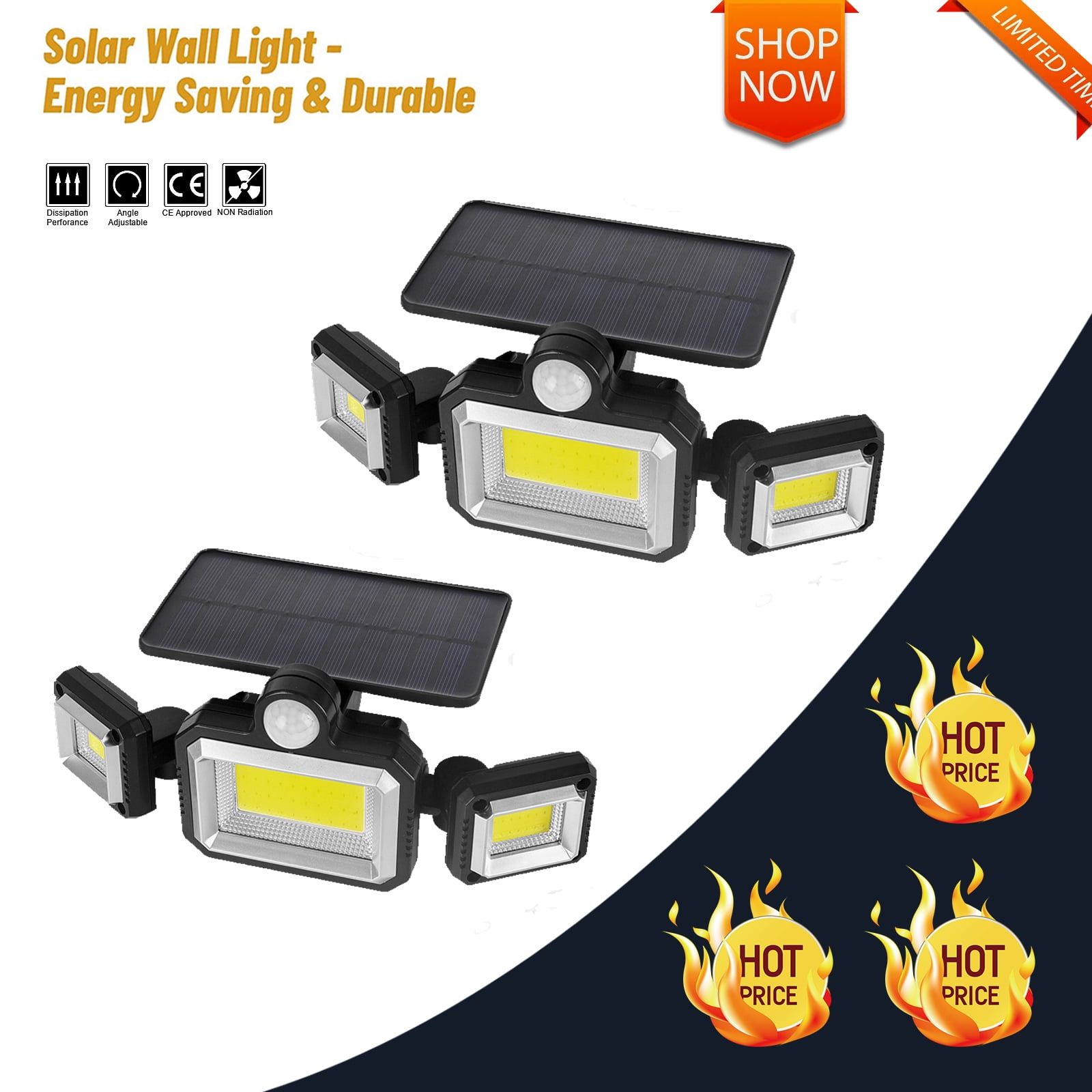 INTELIVE 2pcs Solar Powered Flood Lights, 3 LED Wall Headlights ...