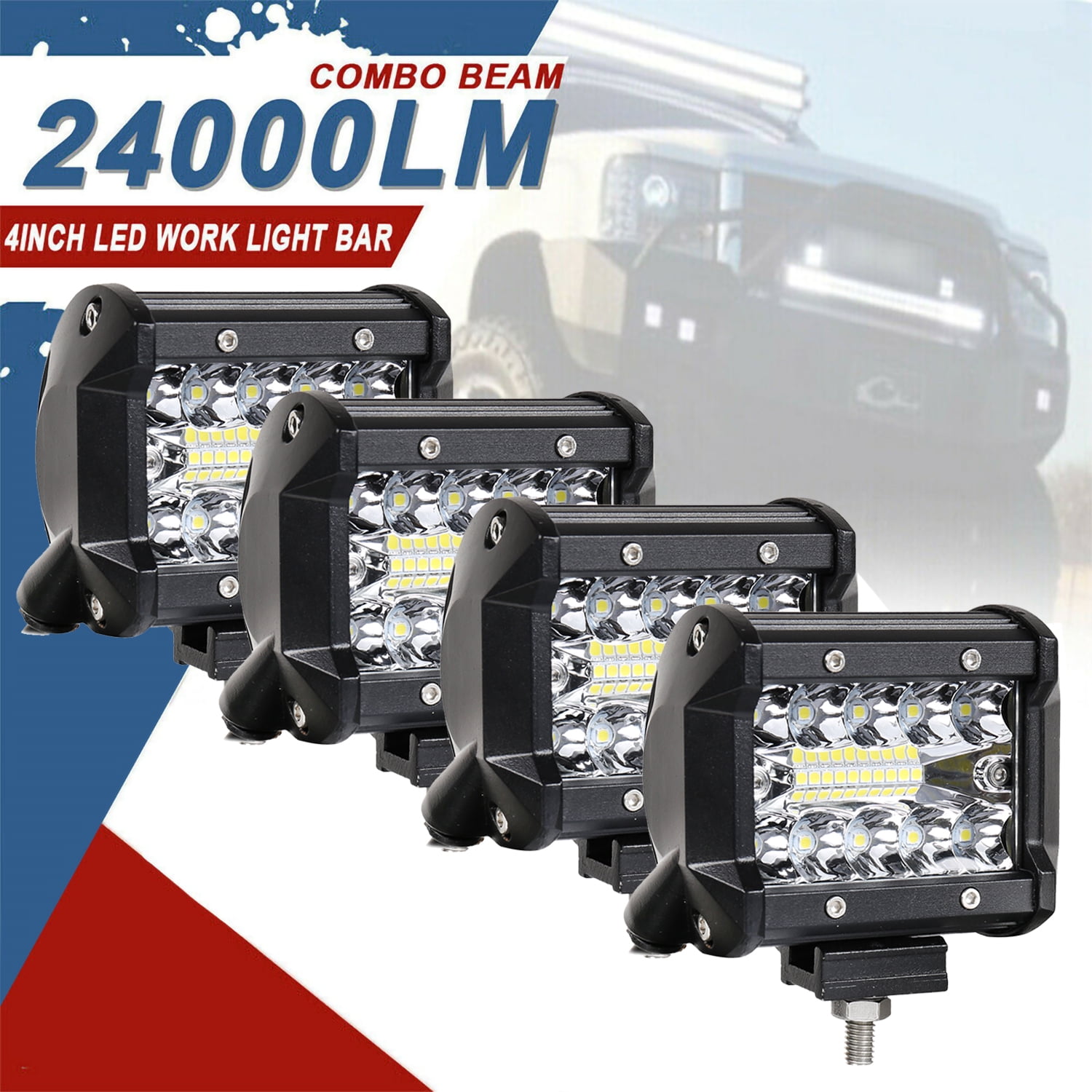 INTELIVE 4PCS 60W 4inch 24000LM Flood Spot Combo LED Work Light Pods ...