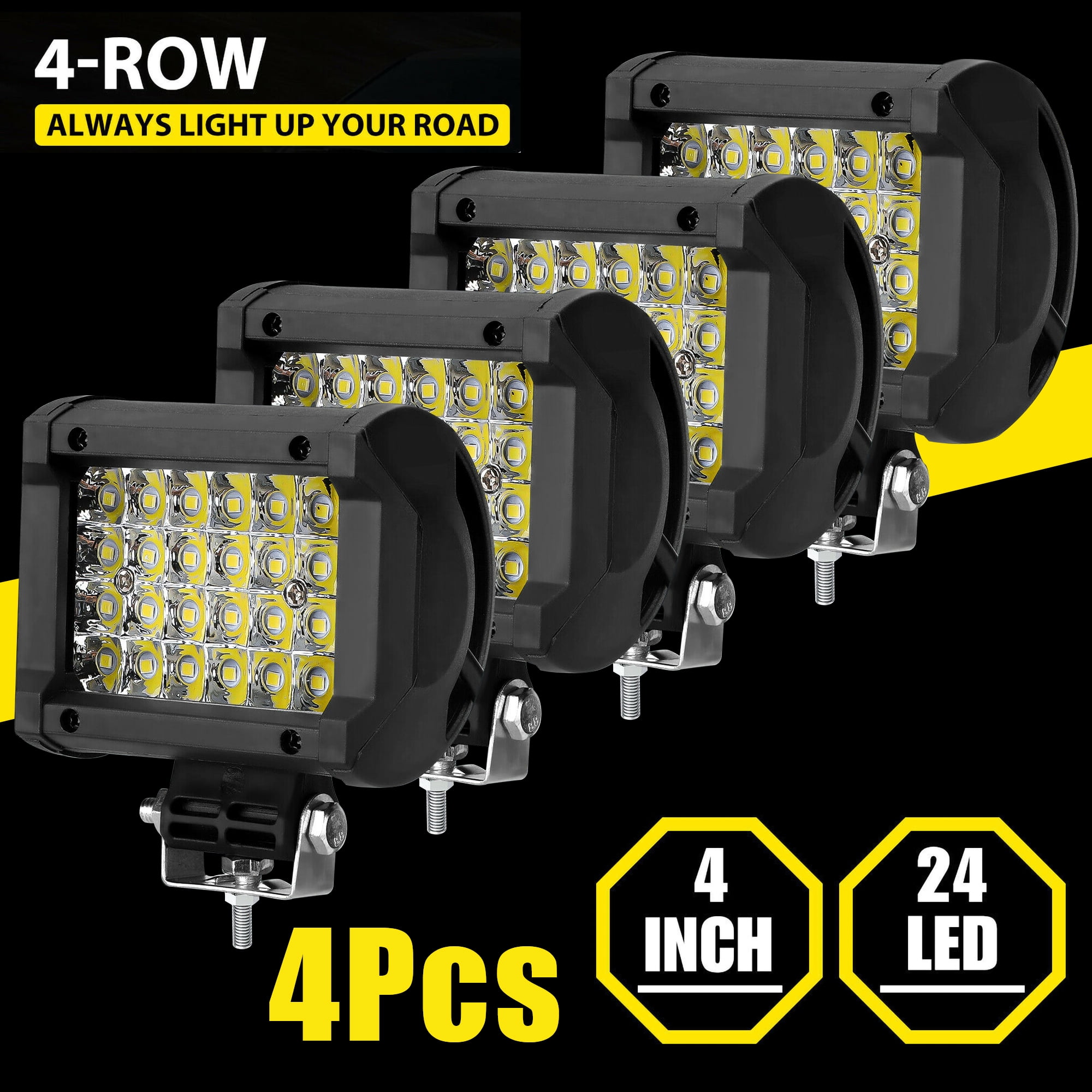 INTELIVE 4pcs 72W 4Inch Square LED Work Light Pods Off-Road Waterproof ...