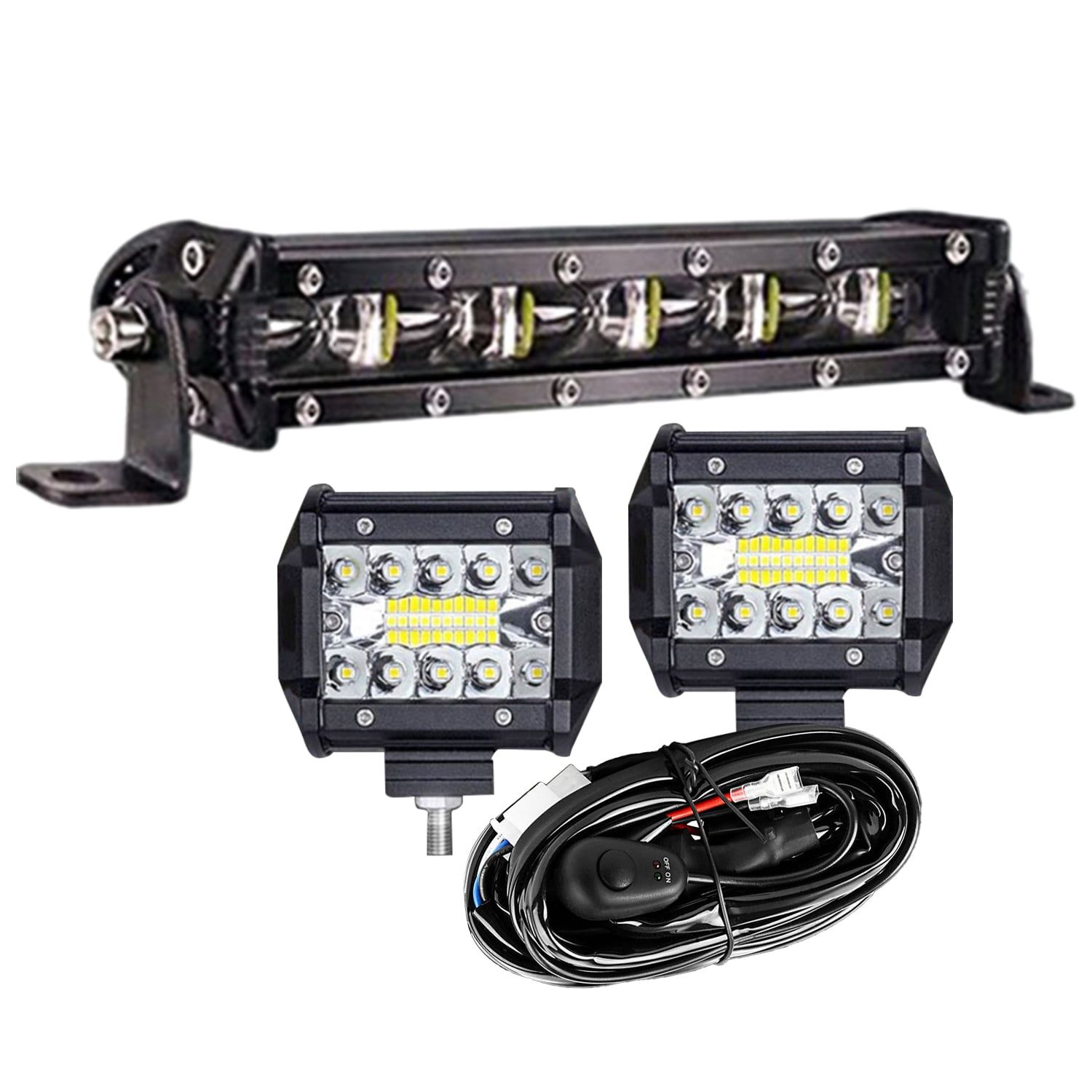 INTELIVE 8in 60W LED Light Bar Spot Flood LED Work Light+2×4in Combo ...
