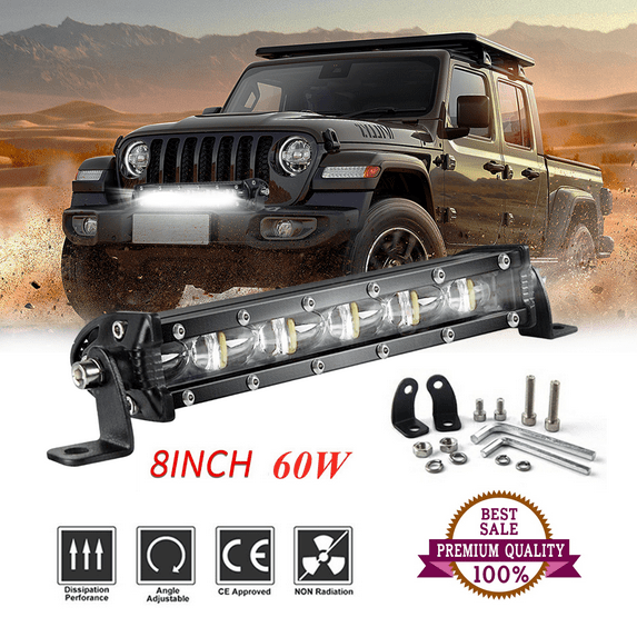 INTELIVE 8inch 12000LM LED Light Bar, Waterproof, Spot Flood Work Fog ...