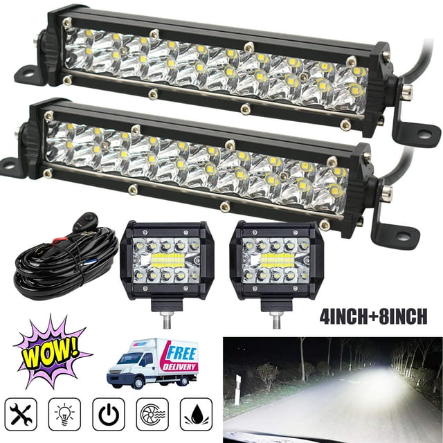 INTELIVE 8inch LED Light Bar 9000LM+2pcs for Vehicles, Trucks ...