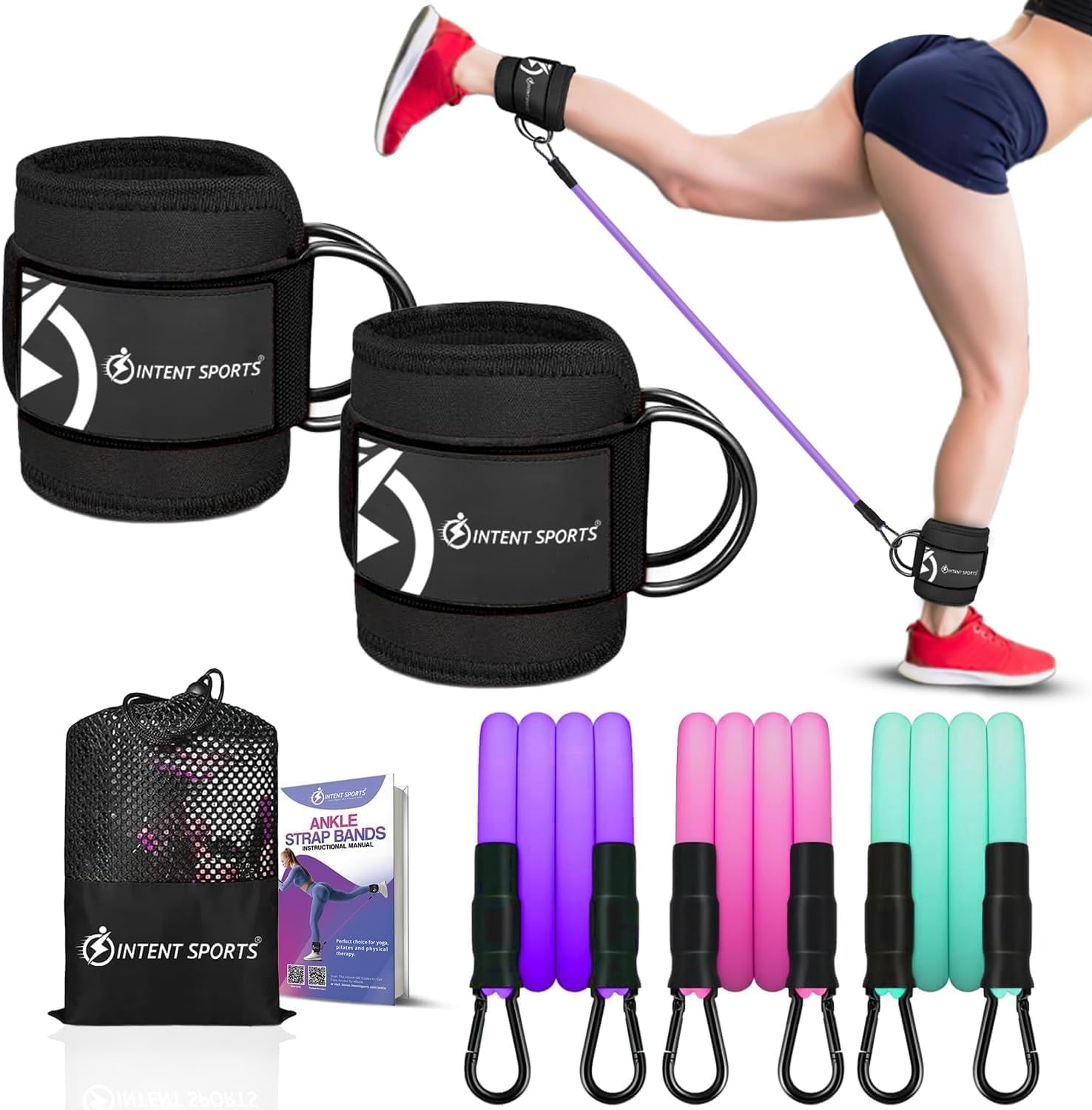 INTENT SPORTS Ankle Resistance Bands with Cuffs, Ankle Bands for ...