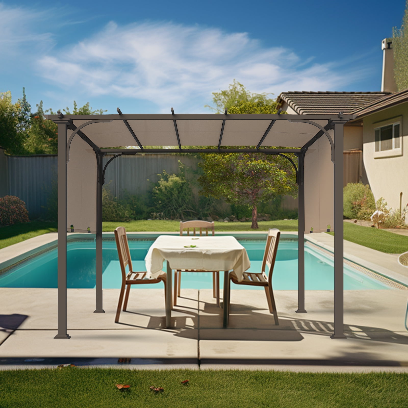INTER HUT 10 x 10 Outdoor Pergola with Adjustable Shade Top - Walmart.com