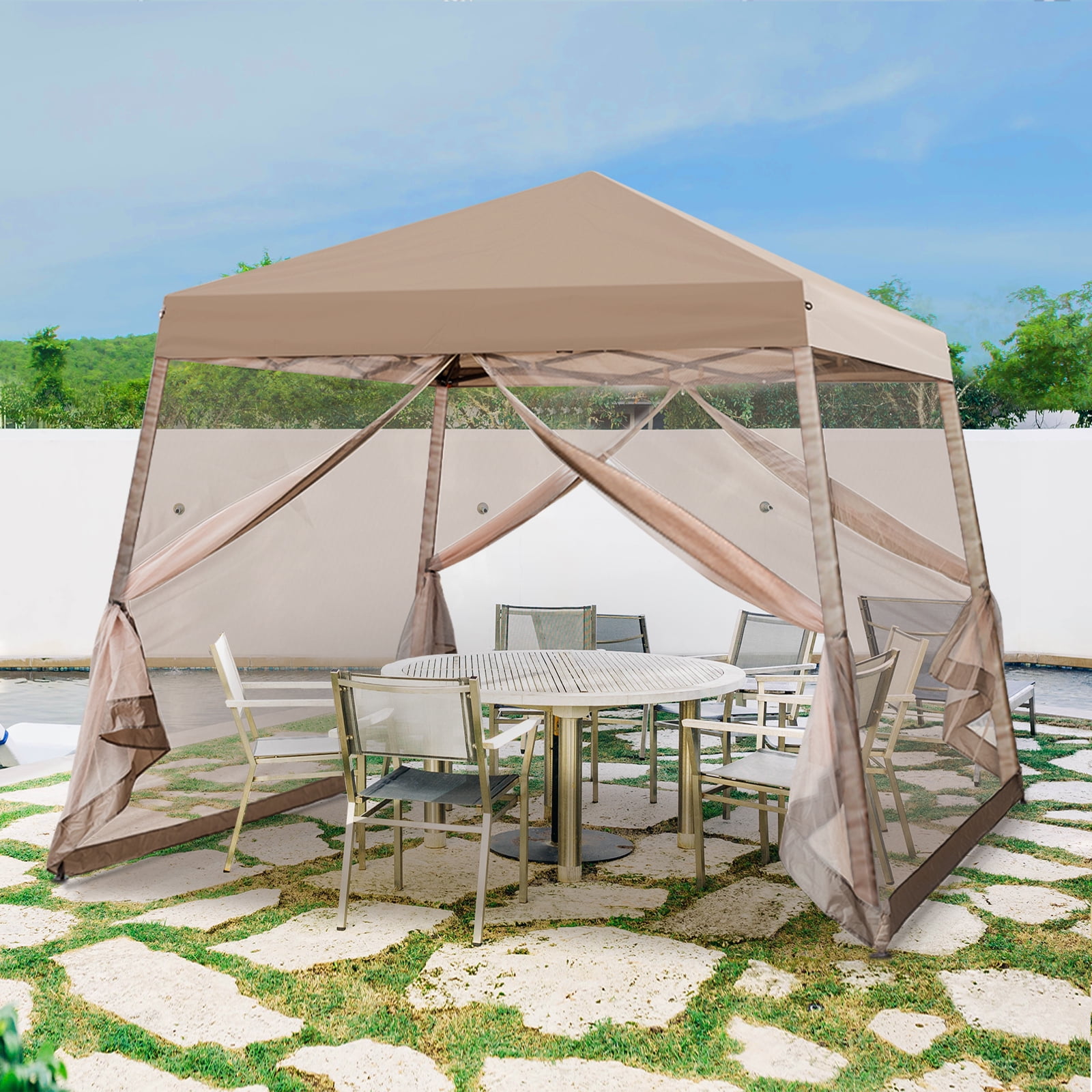 INTER HUT 10x10 Pop up Canopy Tent with Mesh Netting, Slant Leg Instant ...