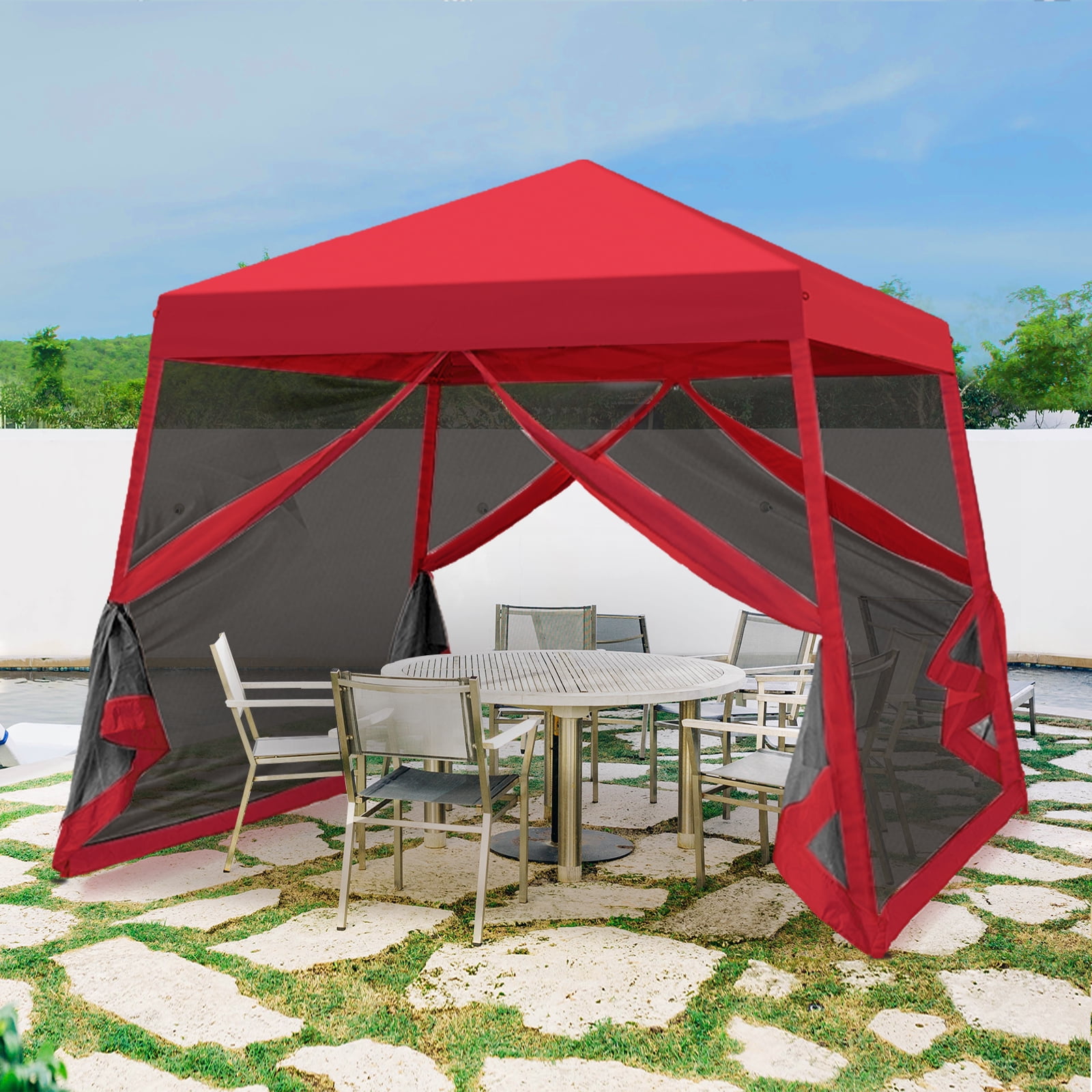 INTER HUT 10x10 Pop up Canopy Tent with Mesh Netting, Slant Leg Instant ...