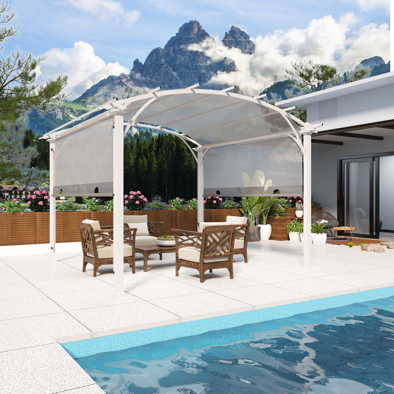 INTER HUT 11.4 x 11.4 Outdoor Pergola with Adjustable Shade Top ...