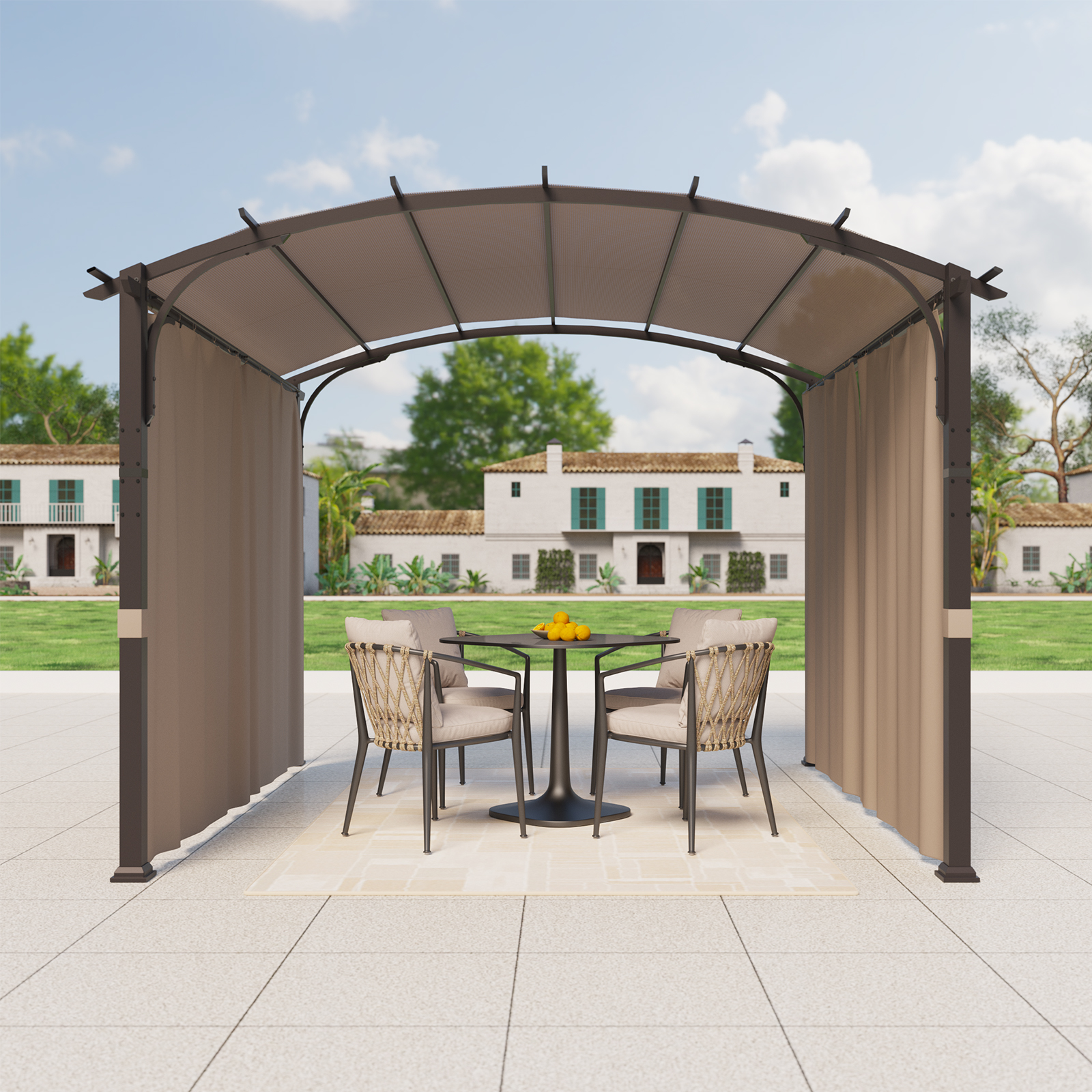 INTER HUT 11 x 11 Outdoor Steel Pergola with Canopy for Garden, Patio ...