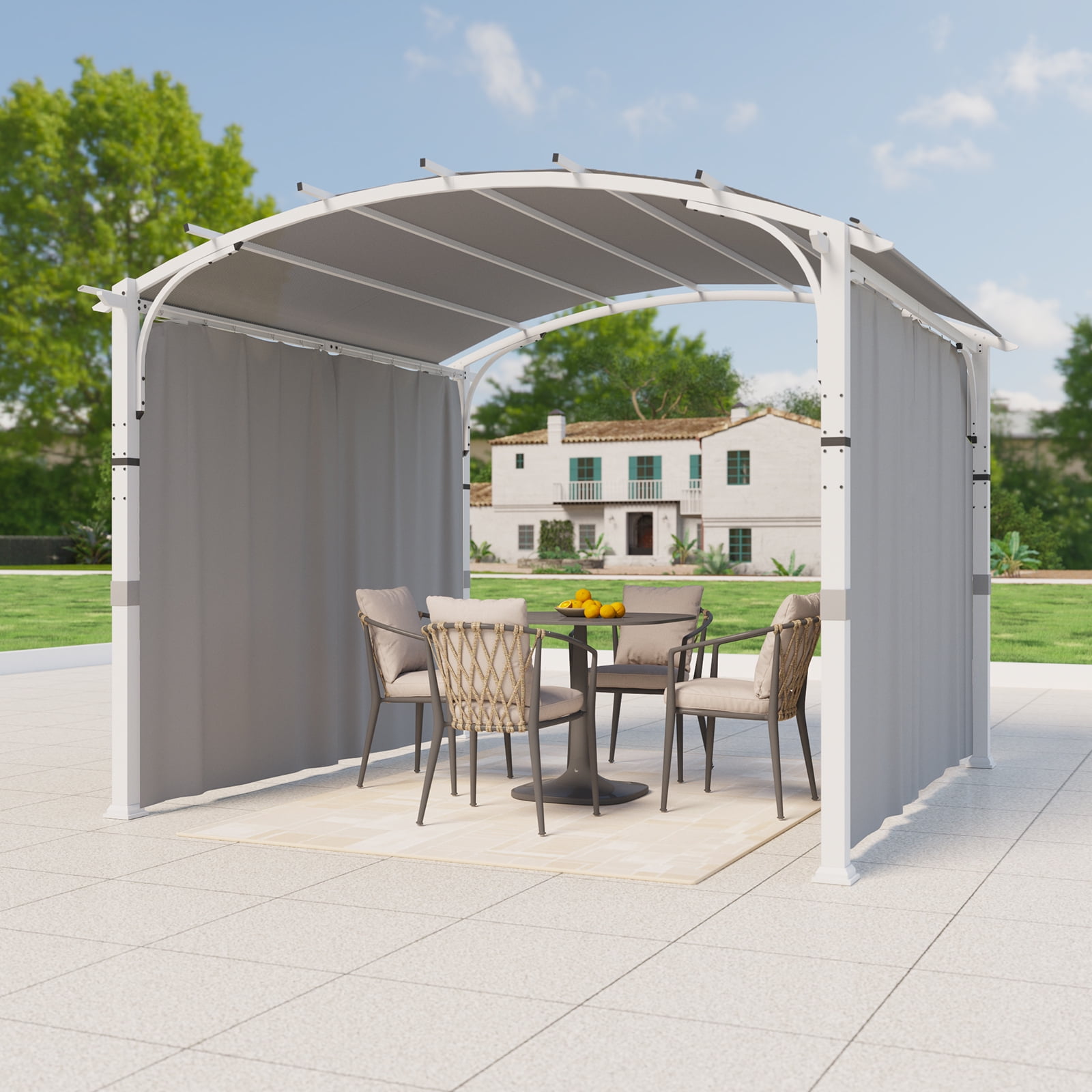 INTER HUT 11 x 11 Outdoor Steel Pergola with Canopy for Garden, Patio ...