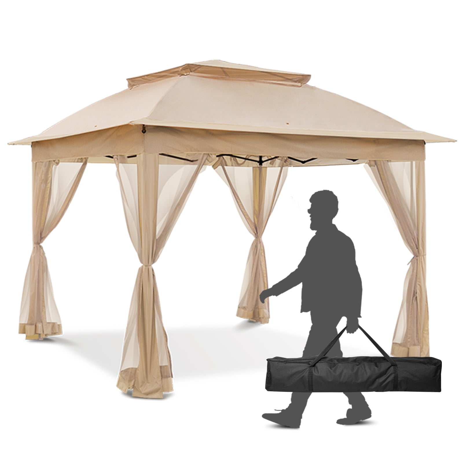 INTER HUT 11x11 Outdoor Pop up Gazebo Tent with Mesh Walls for Patio ...