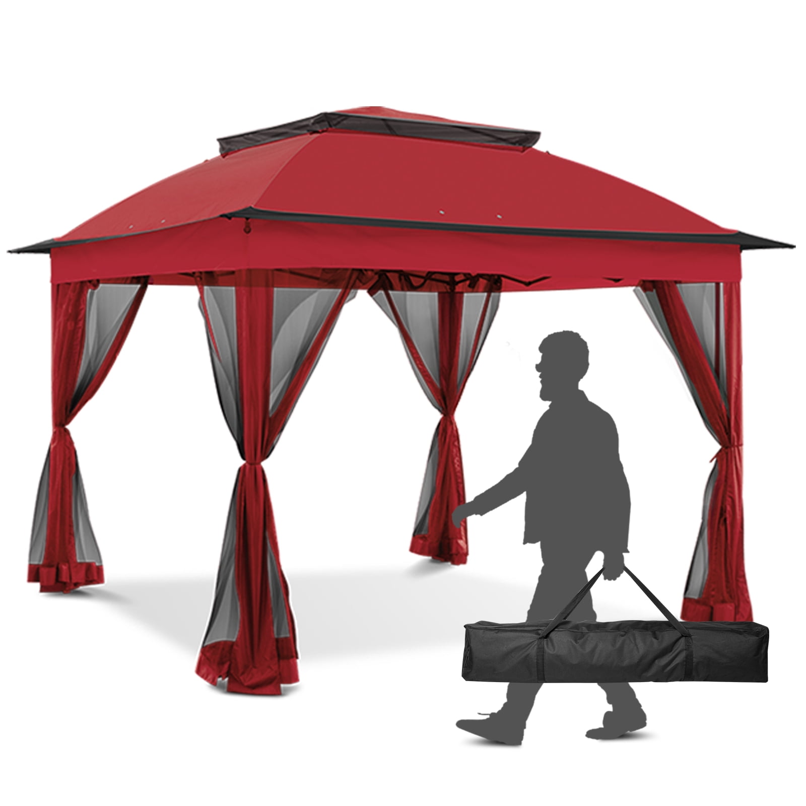 INTER HUT 11x11 Outdoor Pop up Gazebo Tent with Mesh Walls for Patio ...