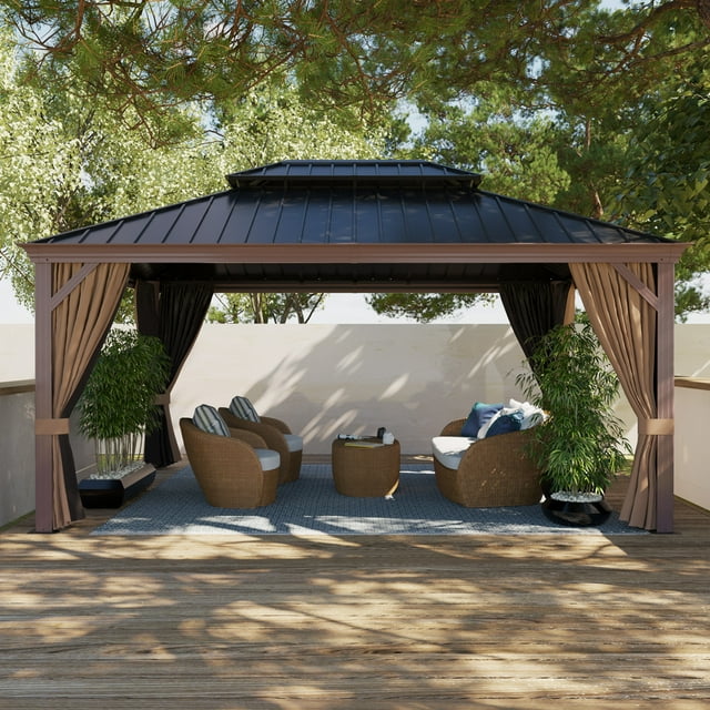 INTER HUT 12x16 FT Hardtop Gazebo Pavilion with Galvanized Steel Roof ...