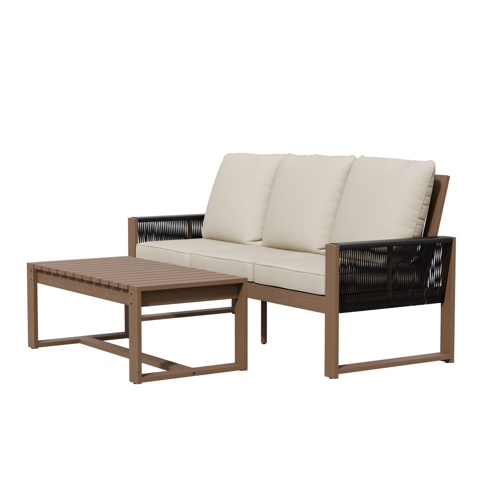 INTER HUT 2 Piece Cedar Patio Conversation sets, Modern Solid Wood 3 ...