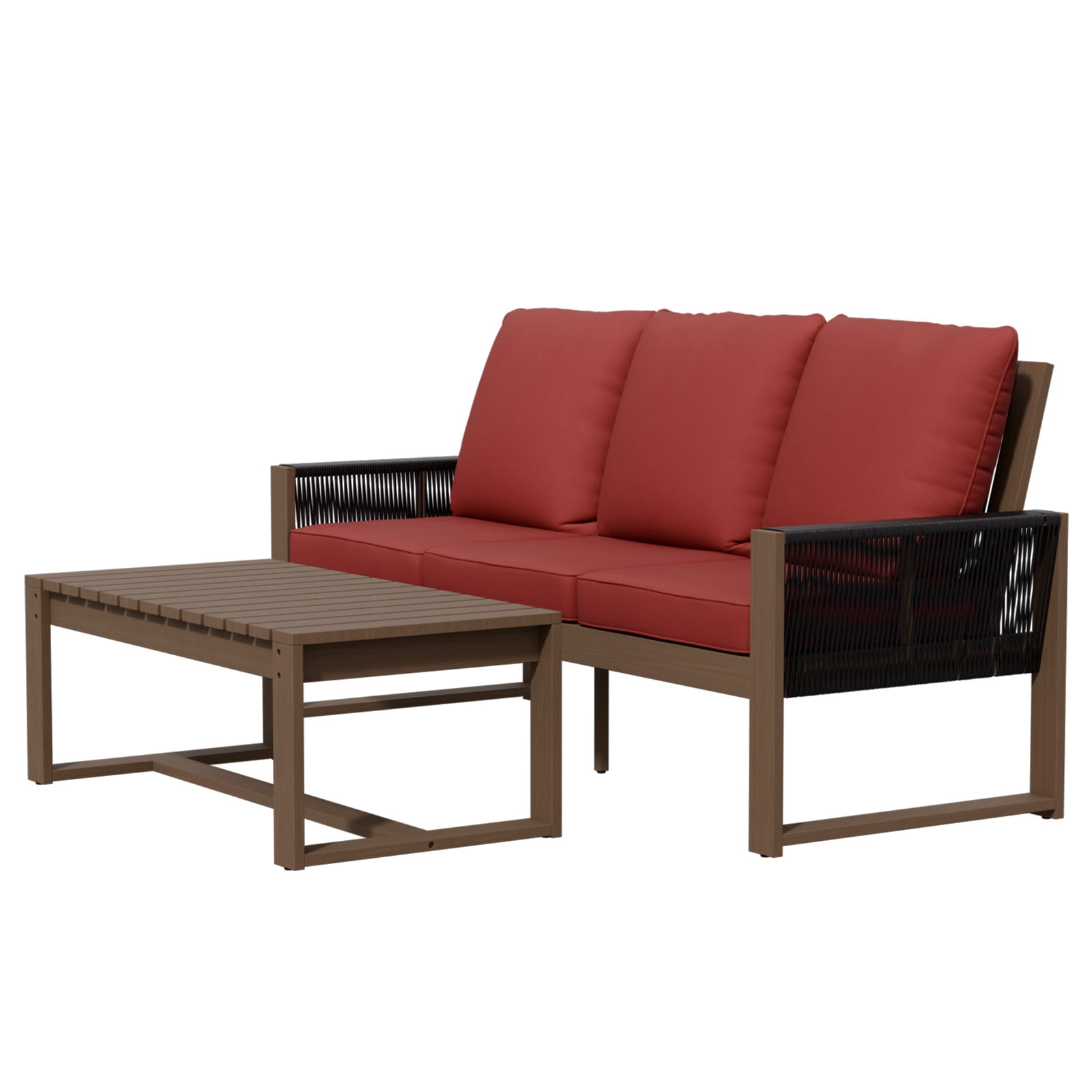 INTER HUT 2 Piece Cedar Patio Conversation sets, Modern Solid Wood 3 ...