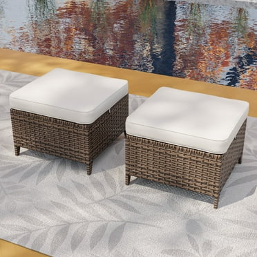 Better Homes & Gardens Lilah Outdoor Wicker 36" Round Ottoman, White ...