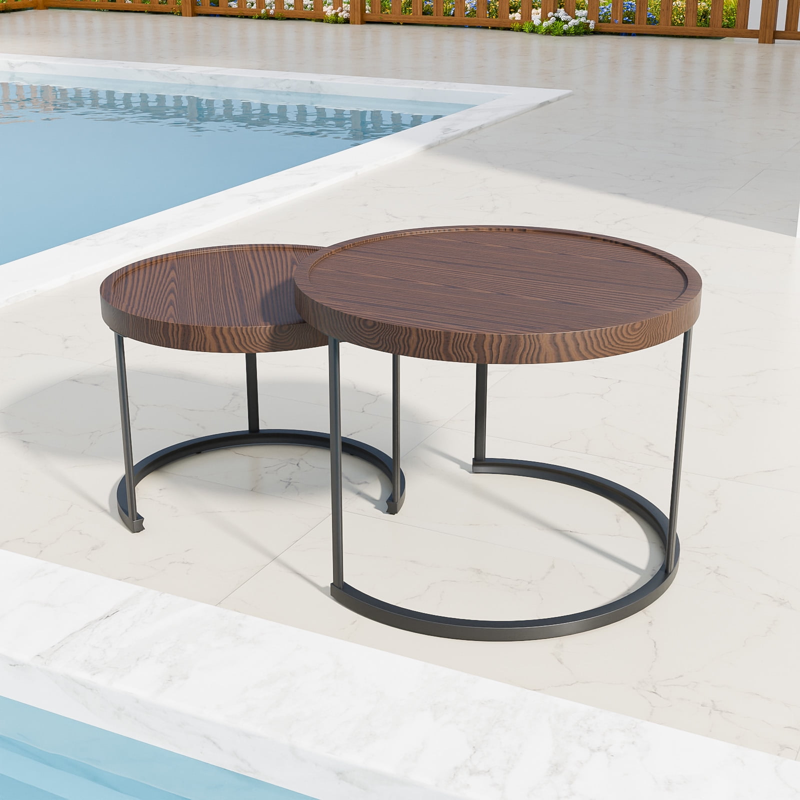 INTER HUT 2pcs Round Coffee Table Set - Nesting Tables, Modern Round ...