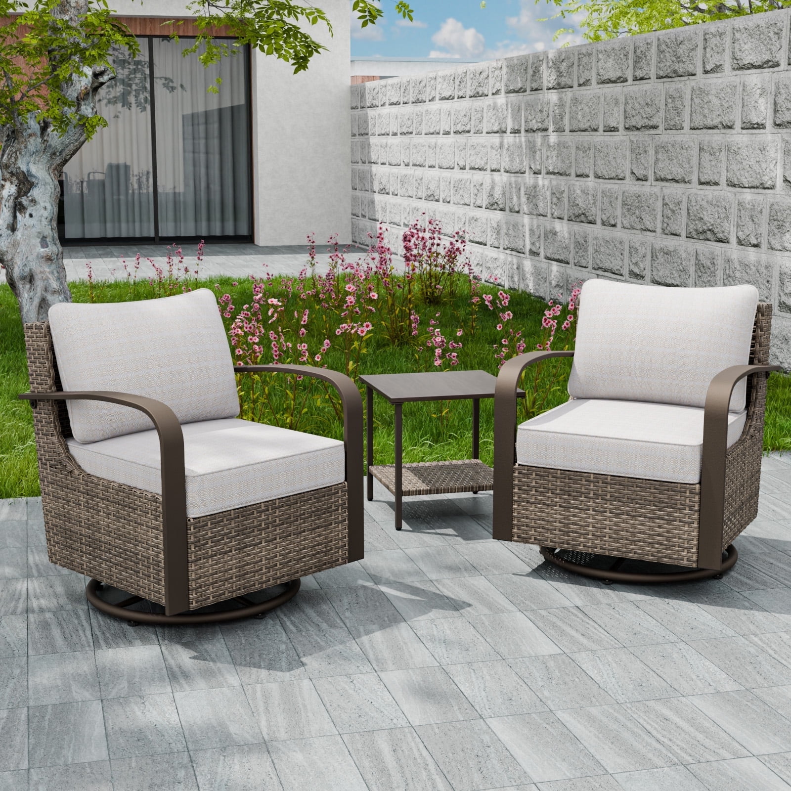 INTER HUT Vista Oasis 3-Piece Brown Wicker Outdoor Seating Group Patio ...