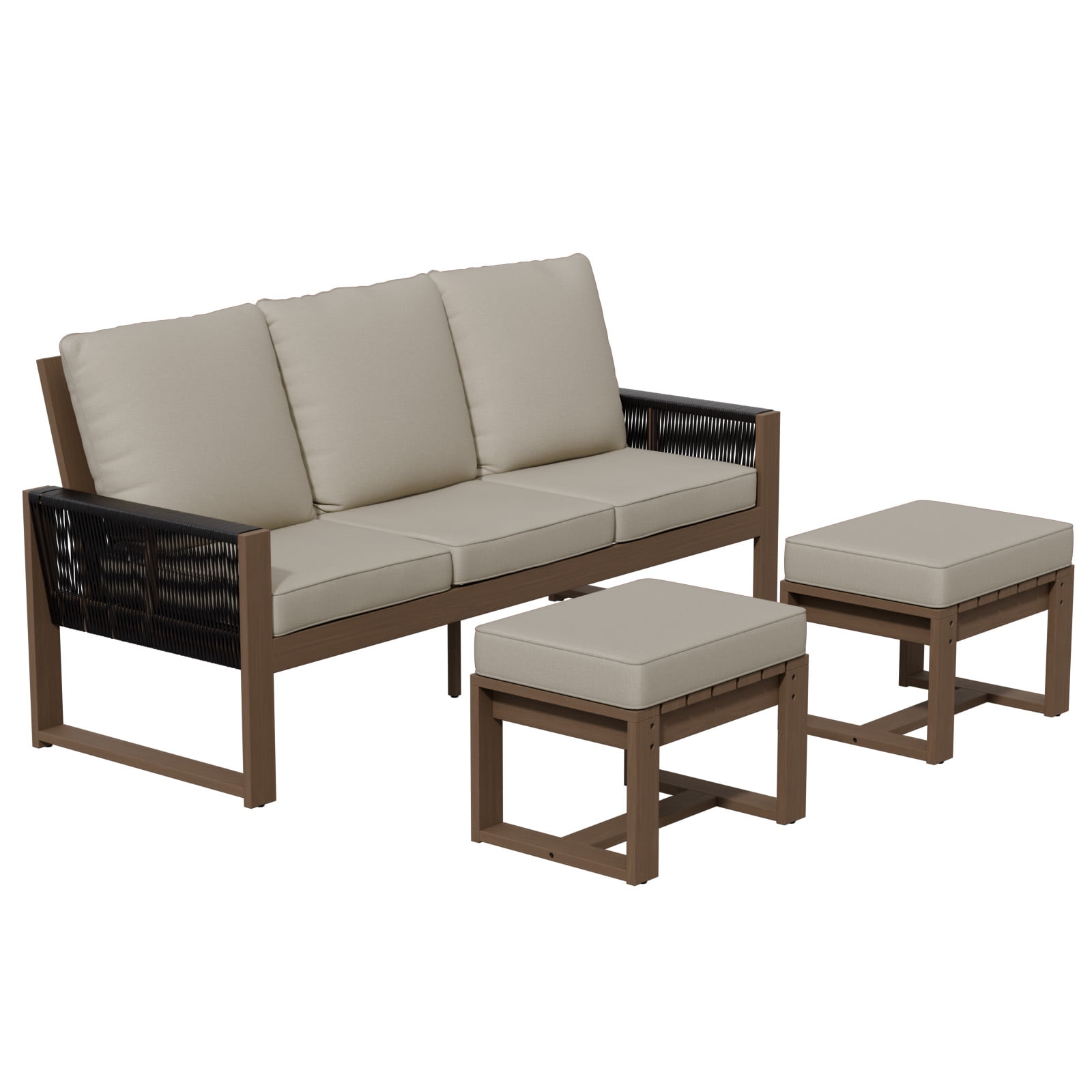 INTER HUT 3 Piece Cedar Patio Conversation sets, Modern Solid Wood 3 ...