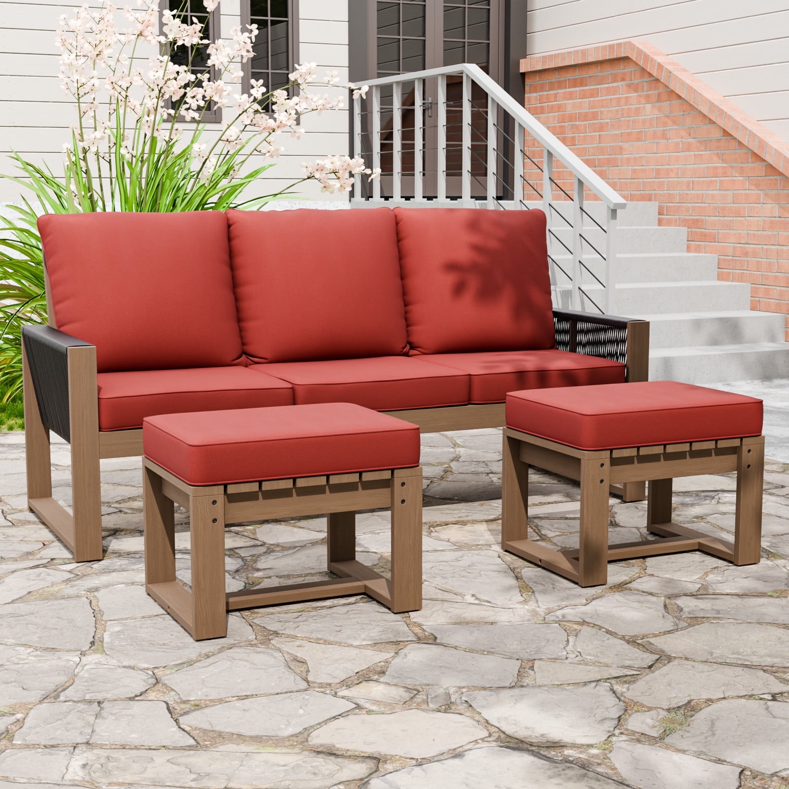 INTER HUT 3 Piece Cedar Patio Conversation sets, Modern Solid Wood 3 ...