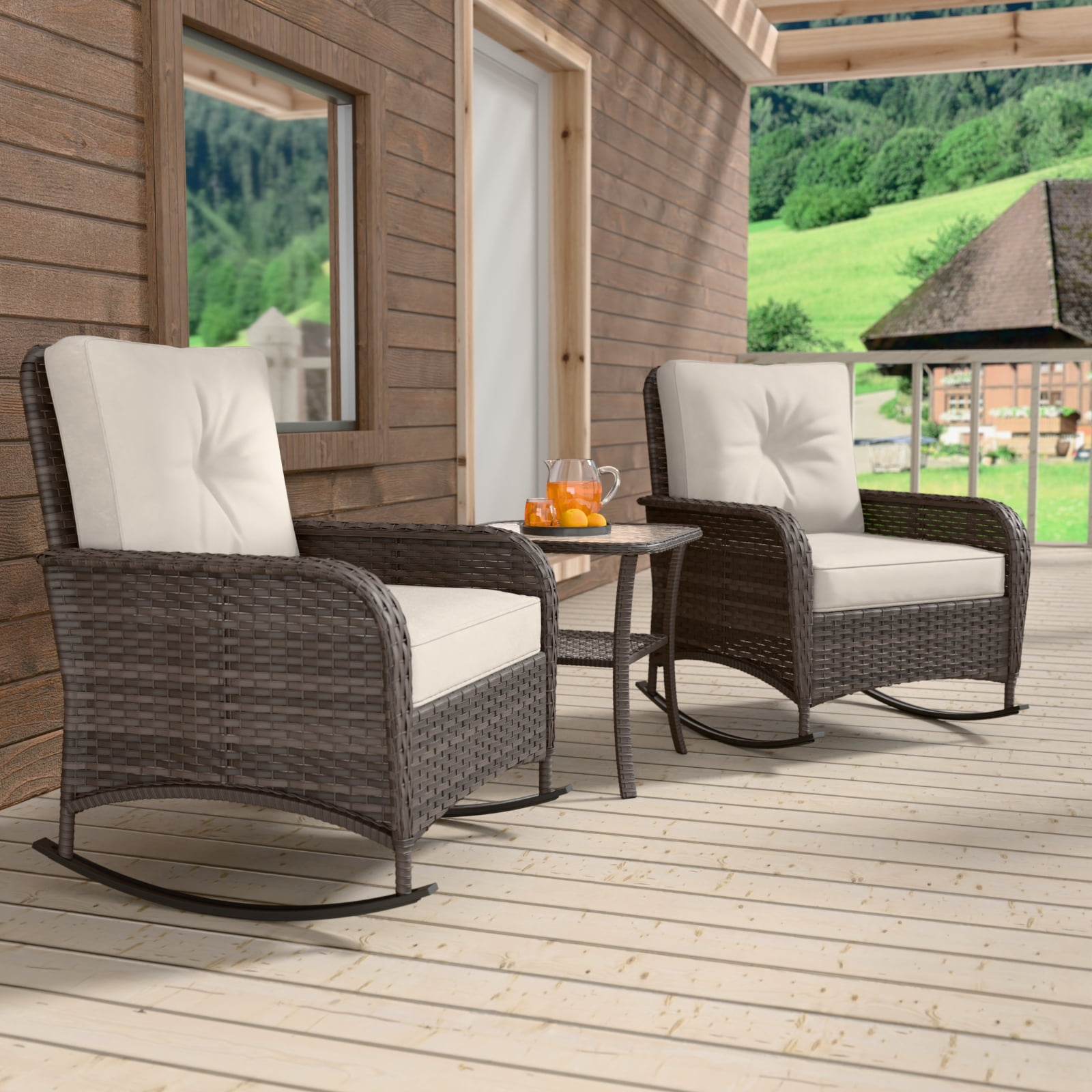 INTER HUT 3 Pieces Patio Furniture Set, Outdoor Wicker Patio Bistro Set ...