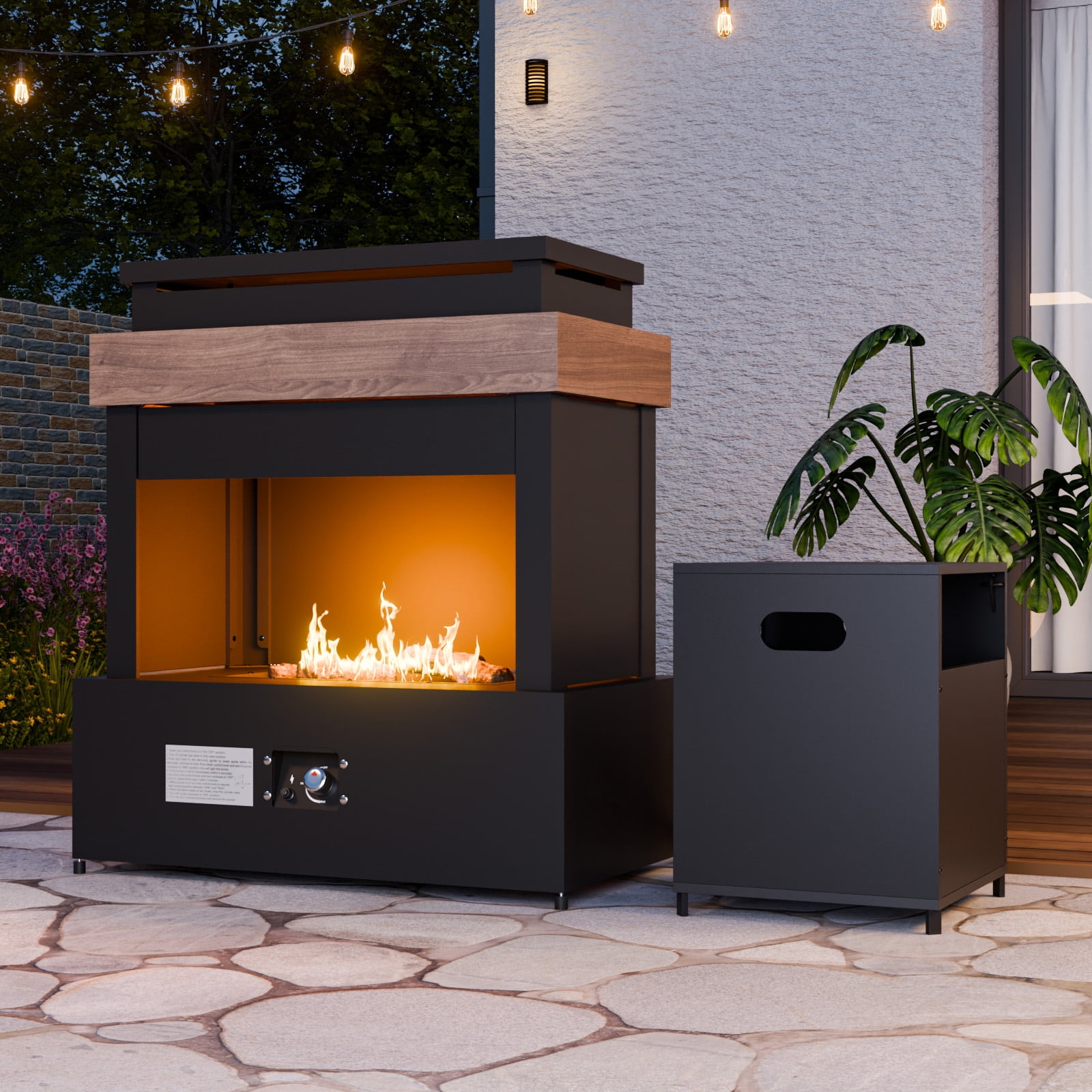 INTER HUT 35.4" x 22" Rectangular Propane Fireplace，50,000 BTU ...