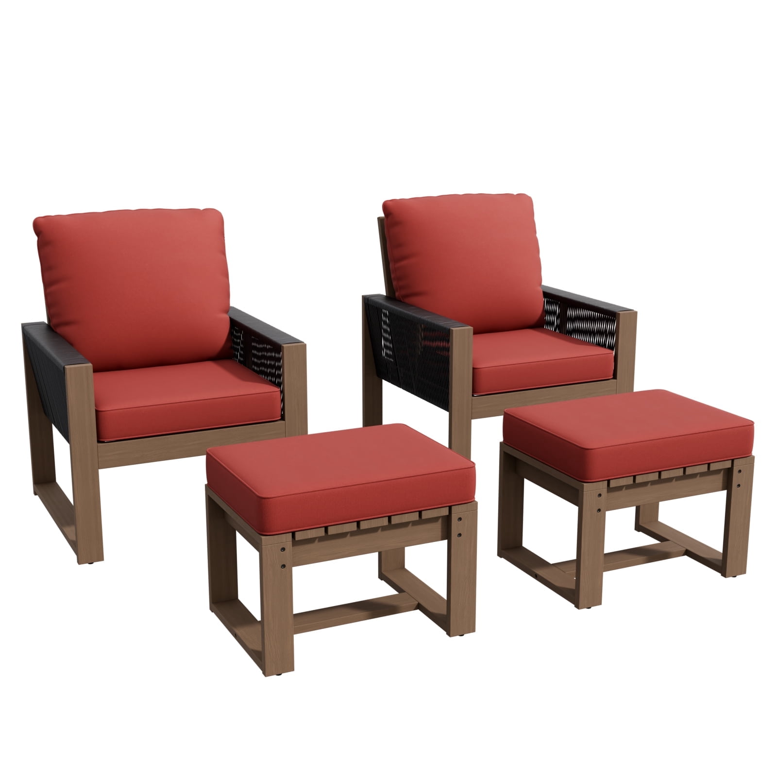 INTER HUT 4 Piece Cedar Patio Conversation sets, Modern Solid Wood ...