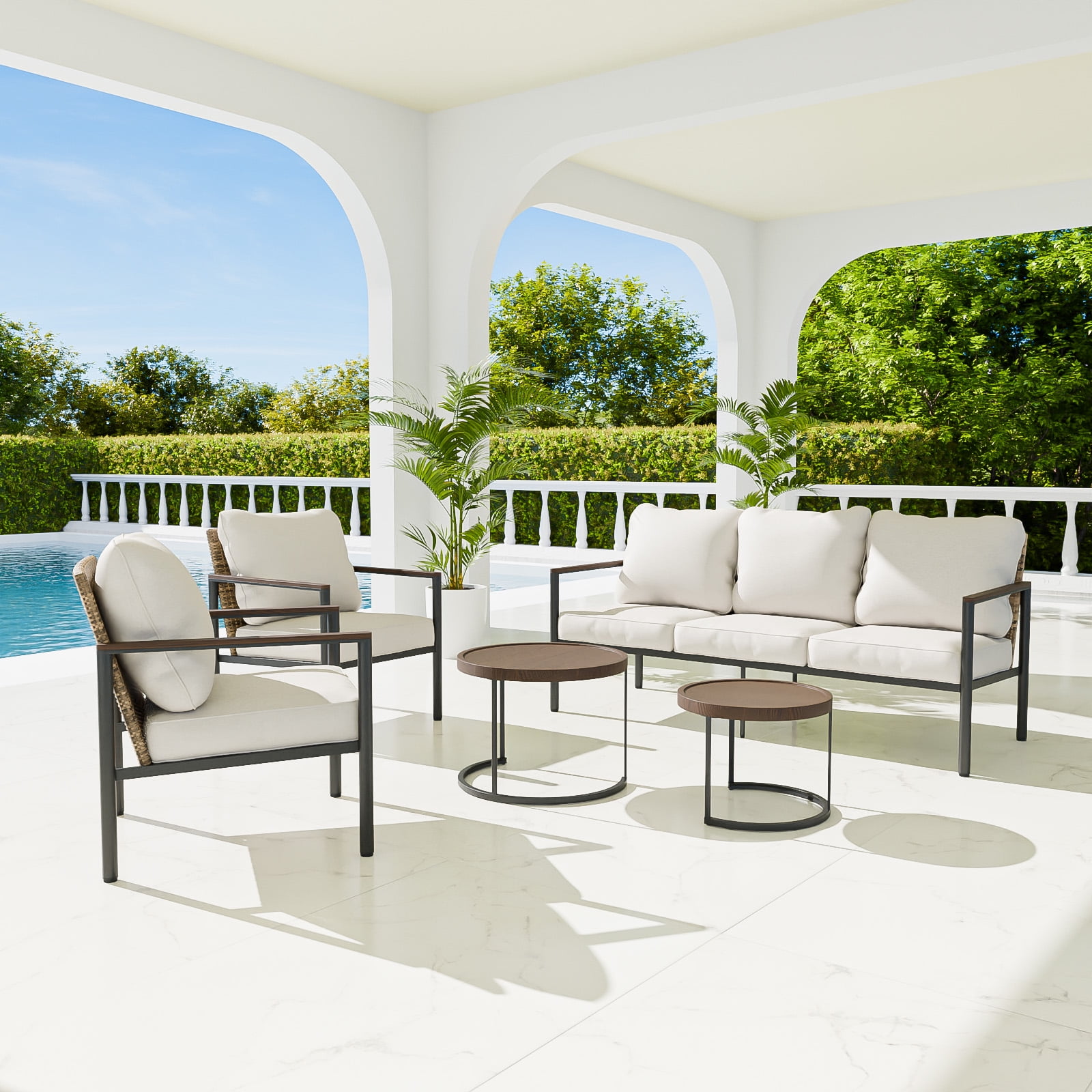 INTER HUT 5 PCS Patio Outdoor Conversation Set with Nesting Coffee ...