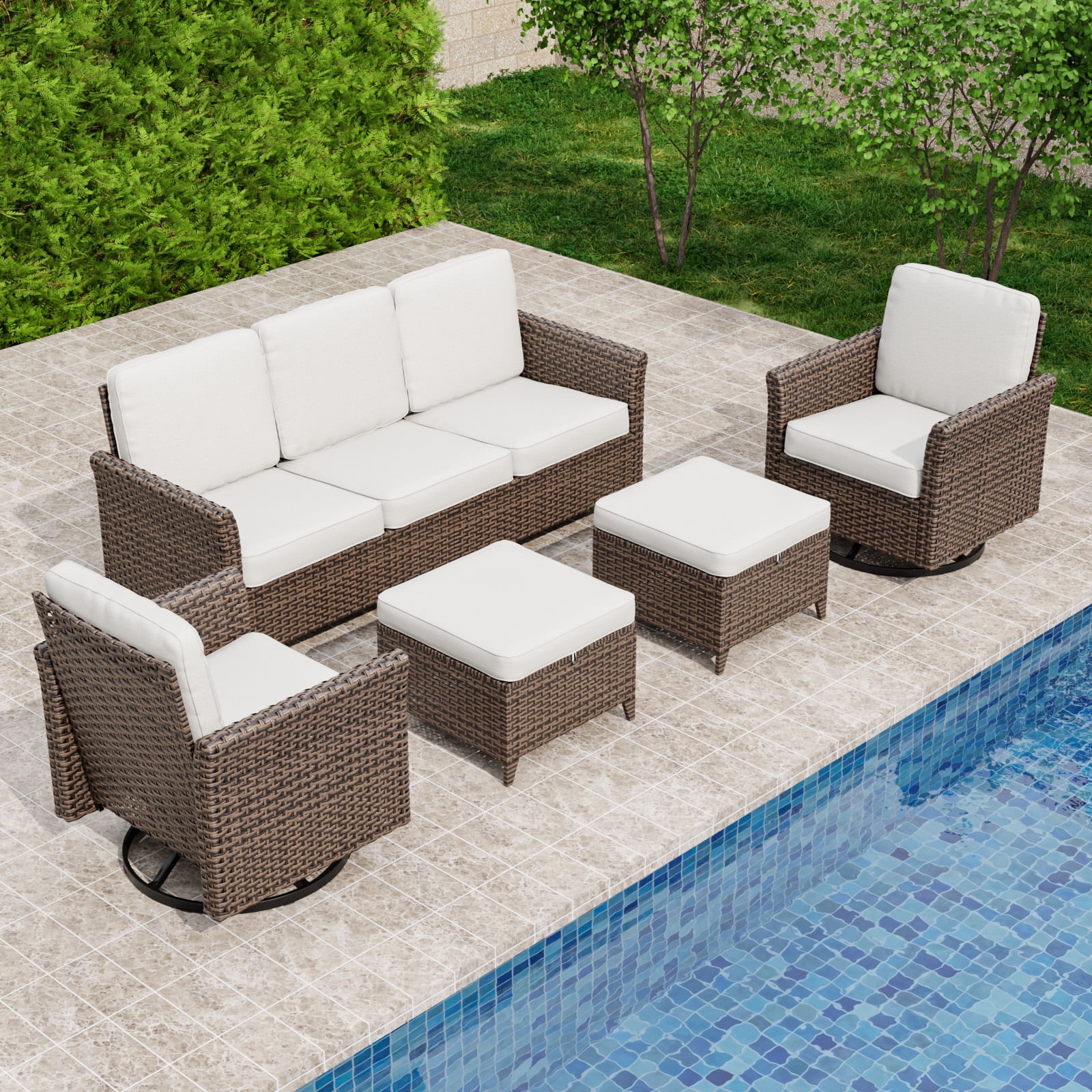 INTER HUT 5PCS Outdoor Patio Wicker Conversation Sets with Ottoman ...